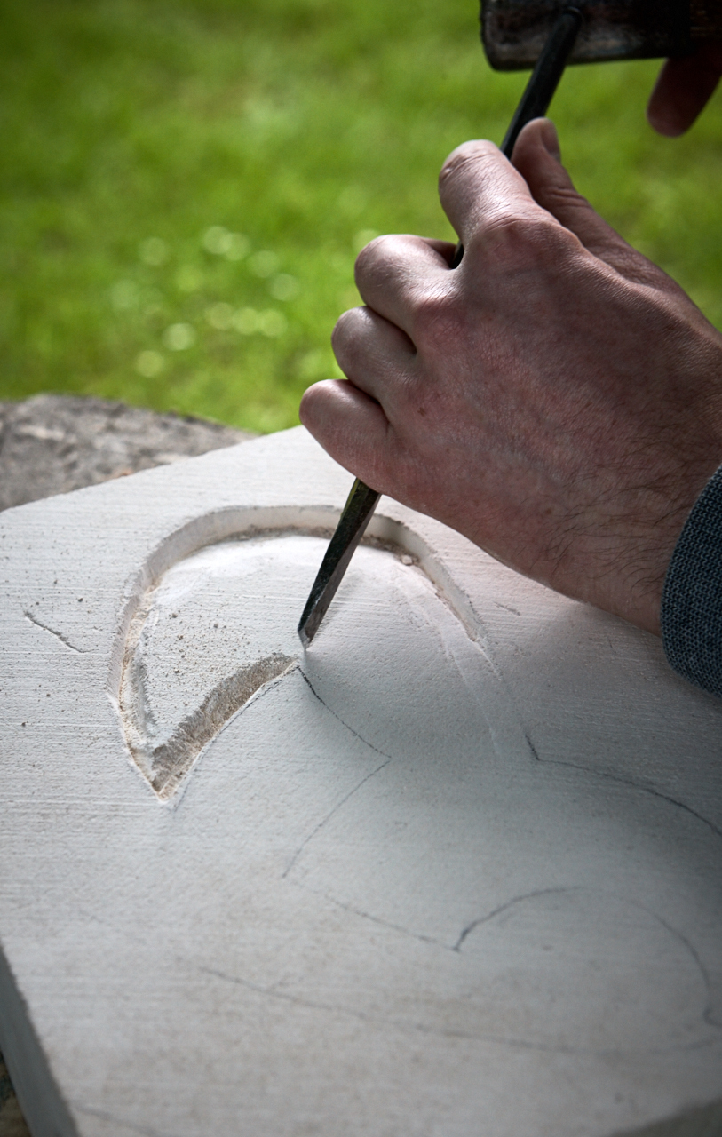 Carving stone in the shadow of Henry Moore at Yorkshire Sculpture Park